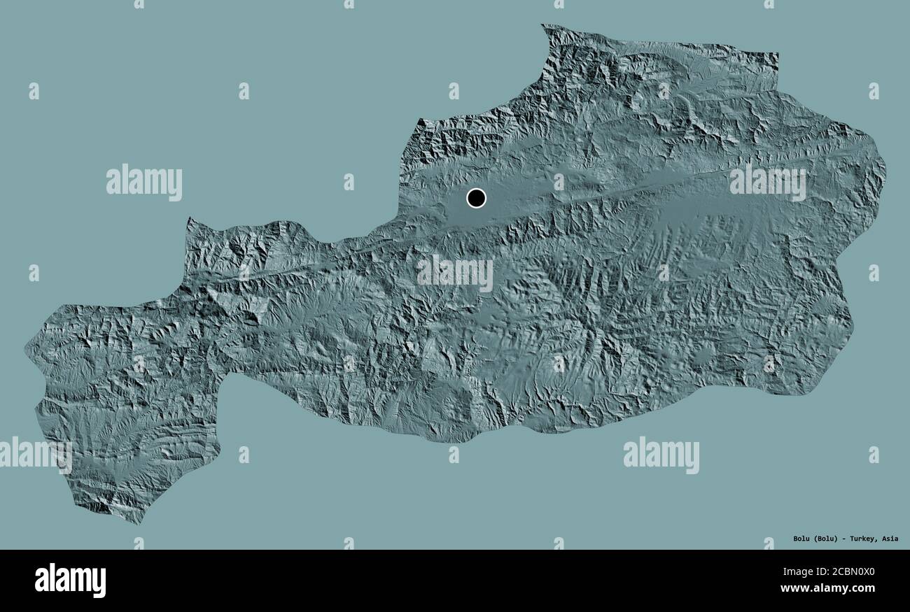 Shape of Bolu, province of Turkey, with its capital isolated on a solid ...
