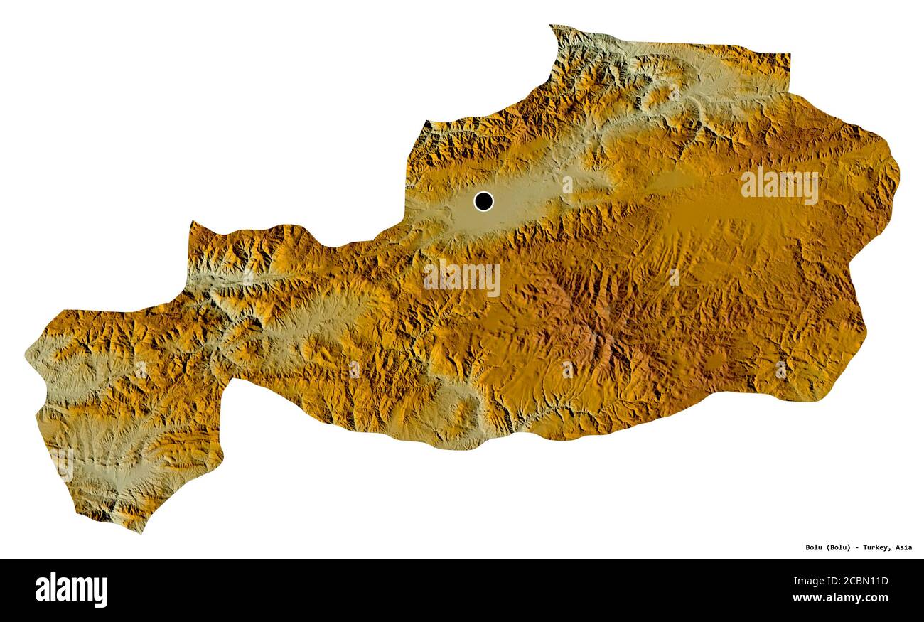 Shape of Bolu, province of Turkey, with its capital isolated on white ...