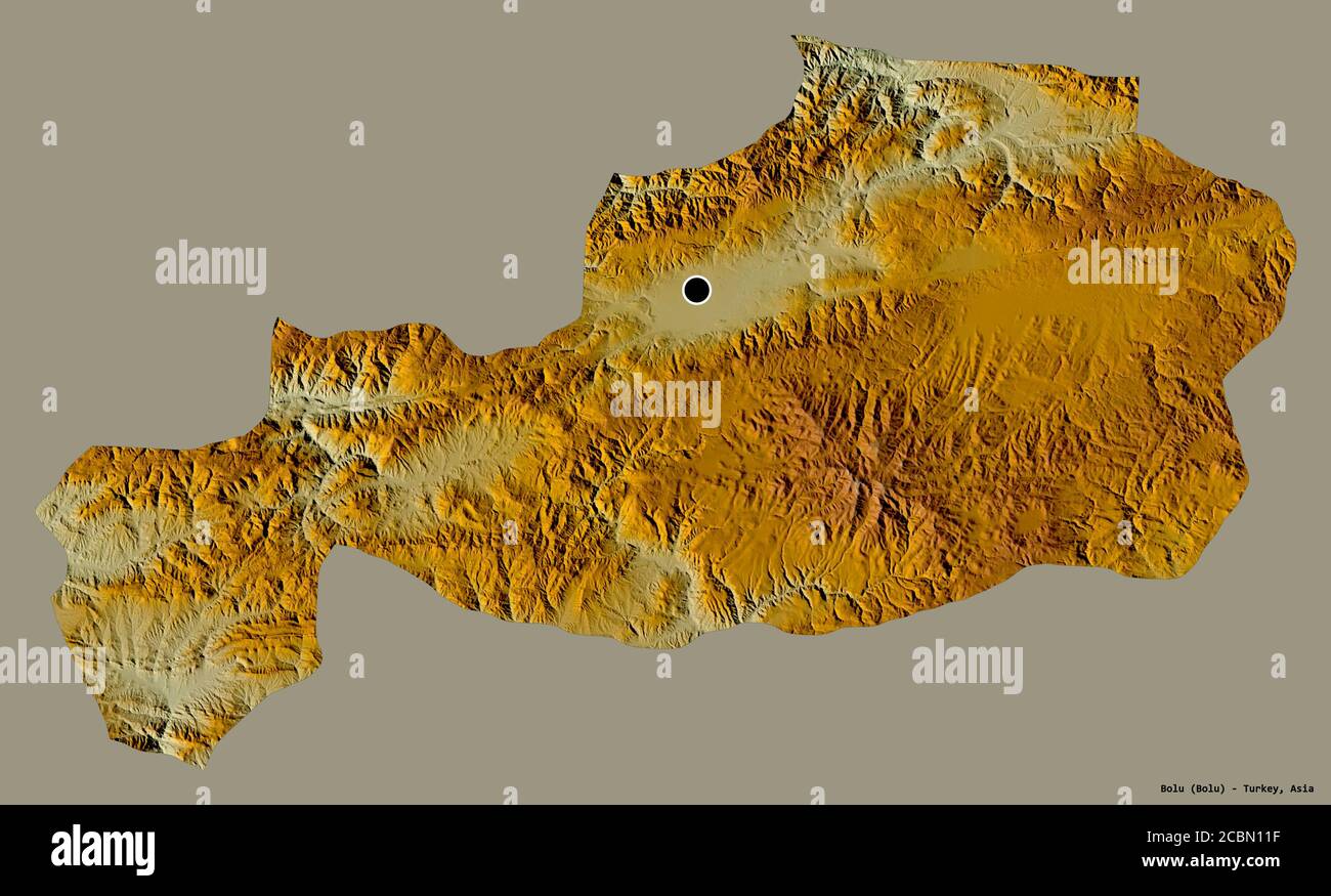 Shape of Bolu, province of Turkey, with its capital isolated on a solid ...