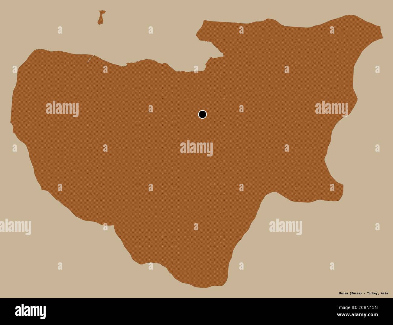Shape of Bursa, province of Turkey, with its capital isolated on a ...