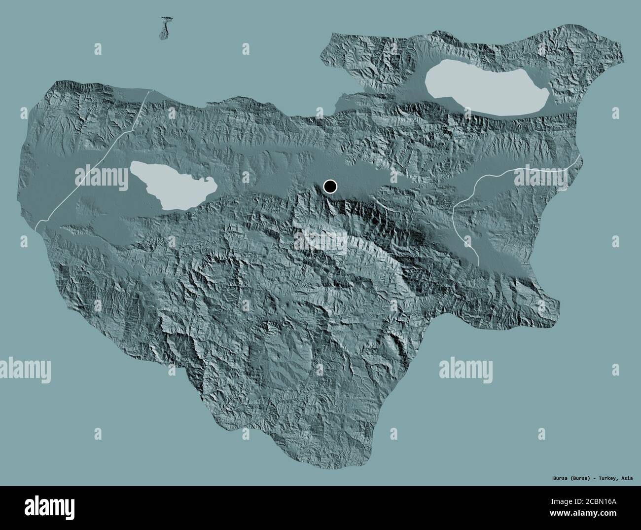 Shape of Bursa, province of Turkey, with its capital isolated on a ...