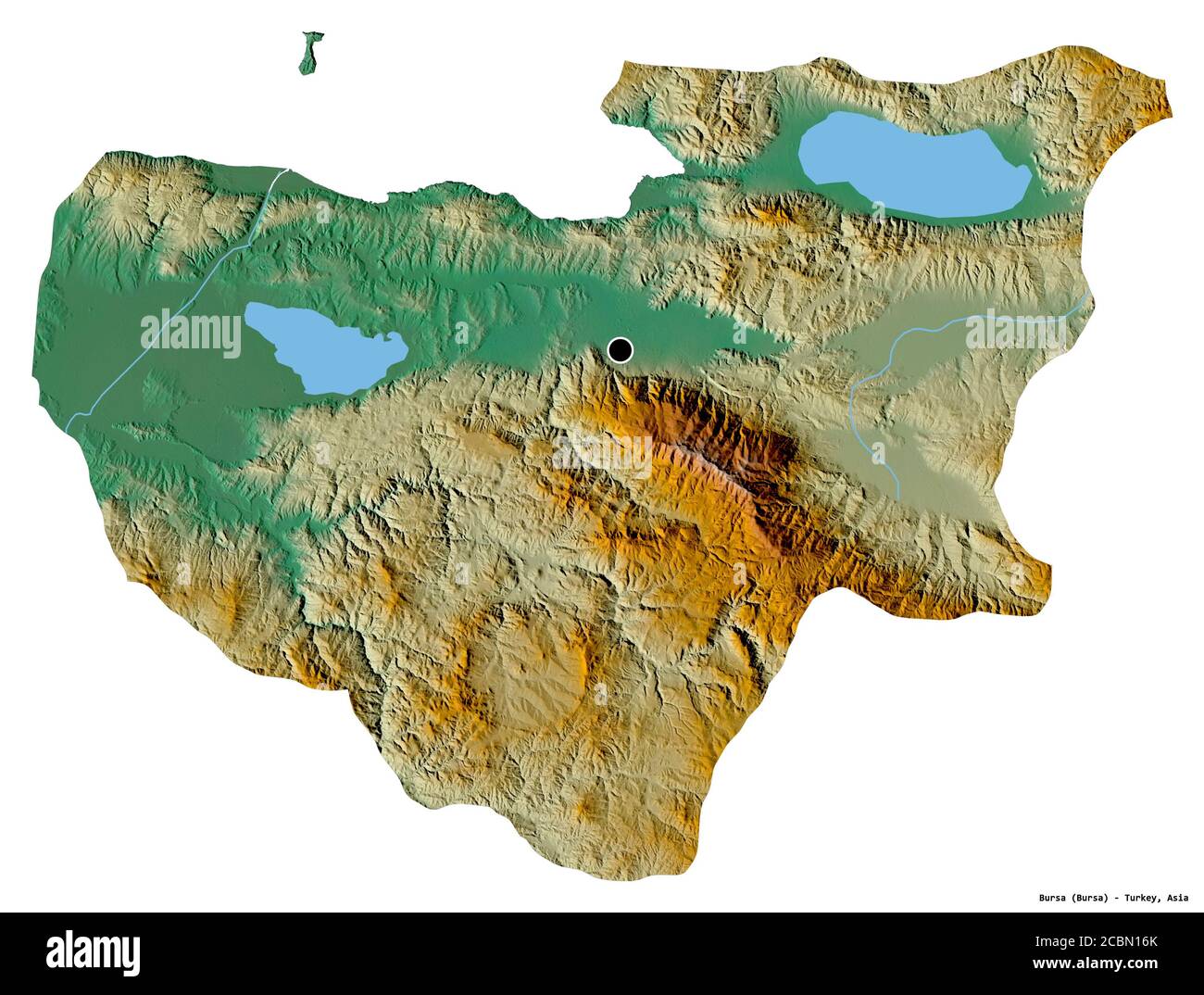 Shape of Bursa, province of Turkey, with its capital isolated on white ...