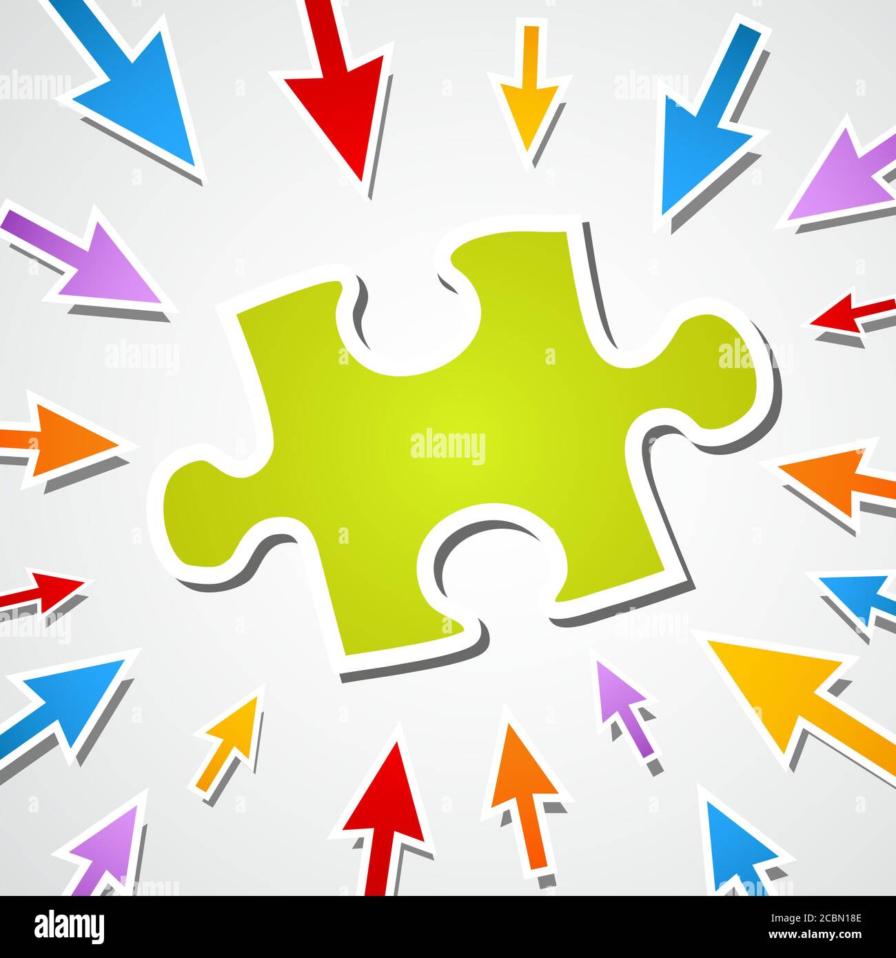 3D rendering of colorful arrows pointing on a green puzzle piece ...