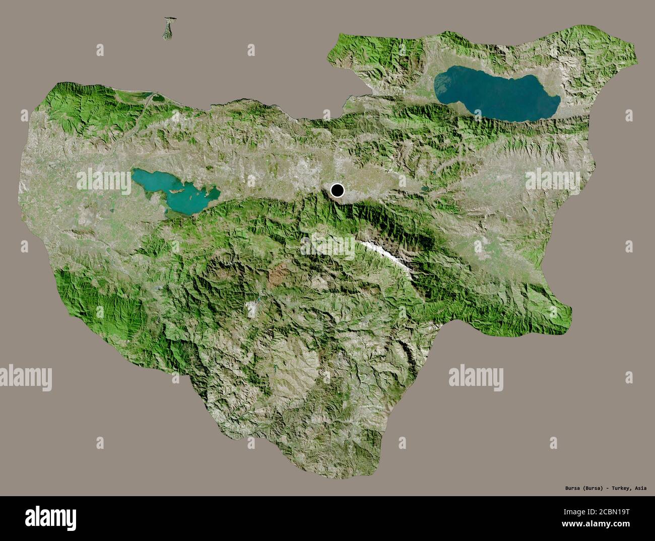 Shape of Bursa, province of Turkey, with its capital isolated on a ...
