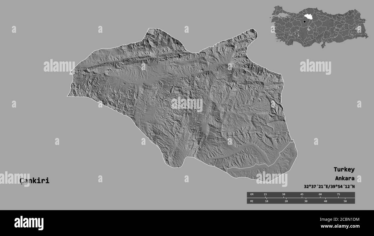 Shape of Çankiri, province of Turkey, with its capital isolated on ...