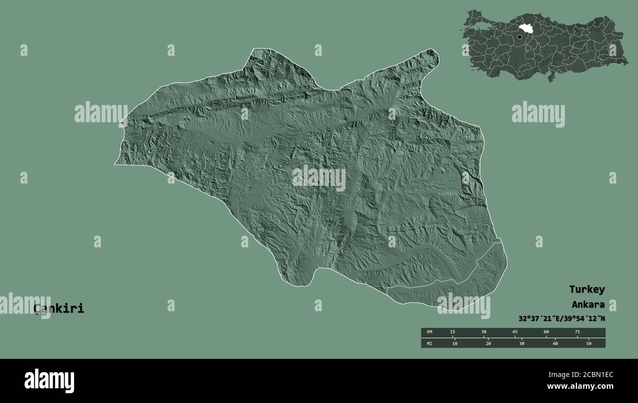 Shape of Çankiri, province of Turkey, with its capital isolated on ...