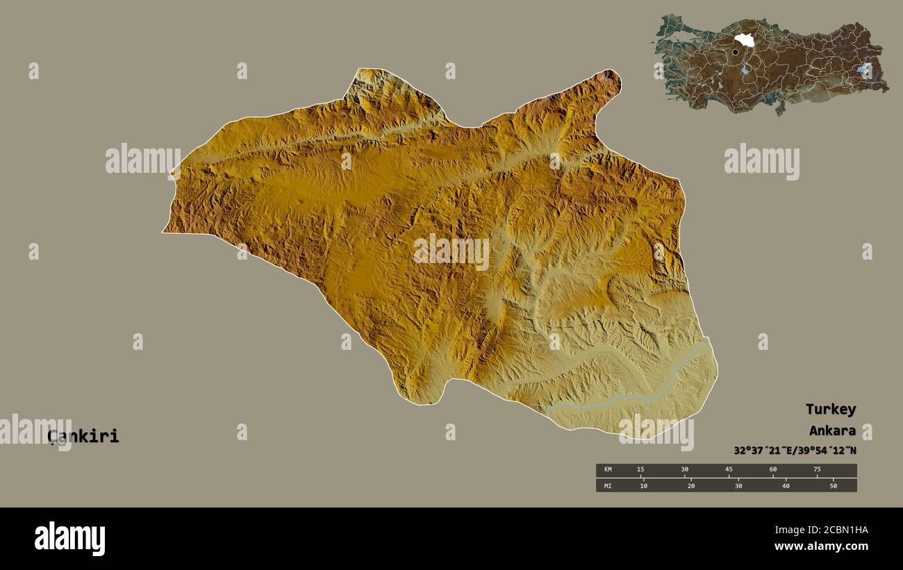 Shape of Çankiri, province of Turkey, with its capital isolated on ...