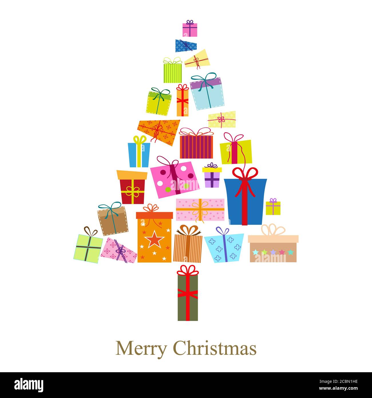 Illustration of colorful gift boxes forming a Christmas tree isolated ...