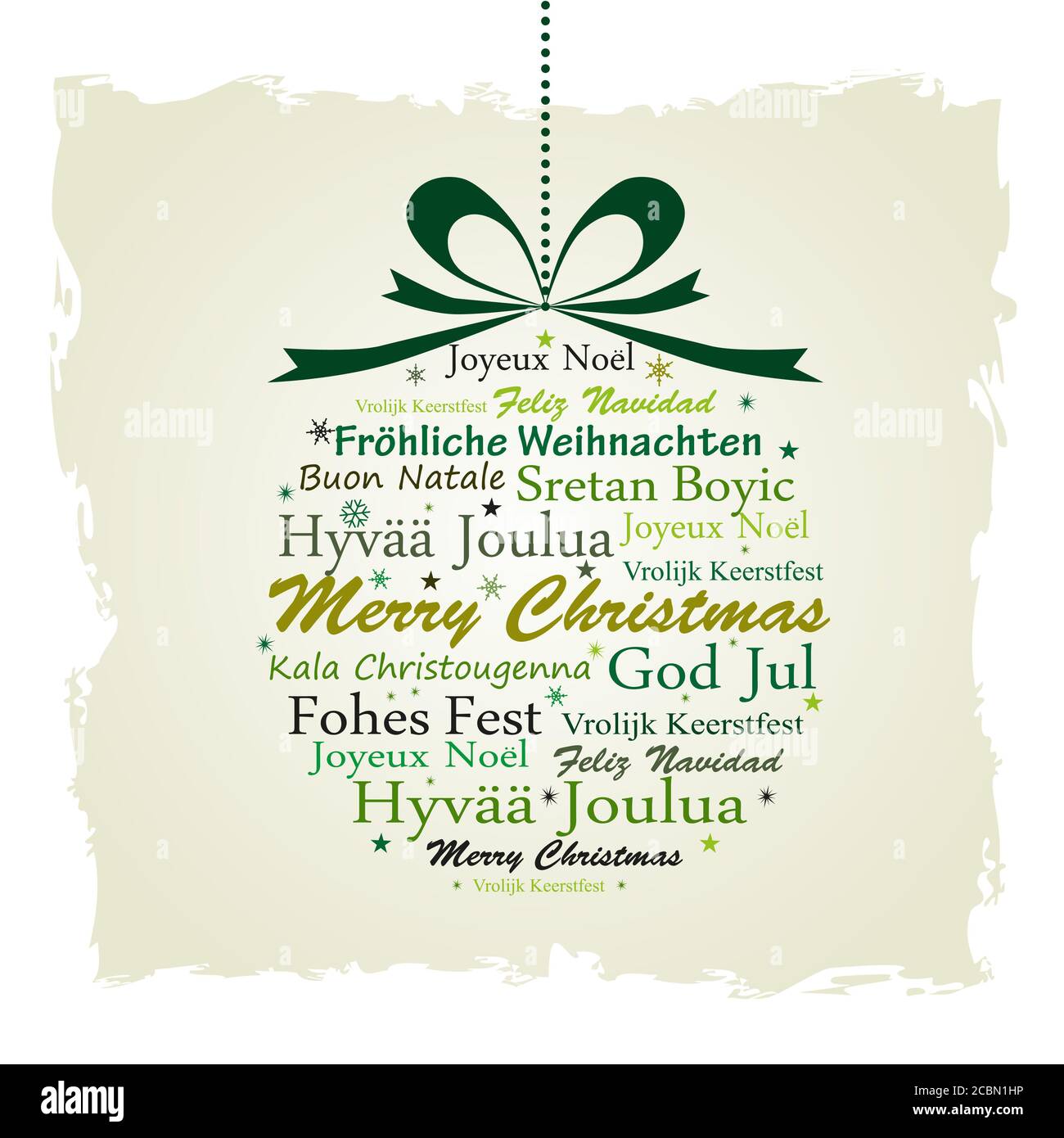 Illustration of "Merry Christmas" written in different languages on a ...