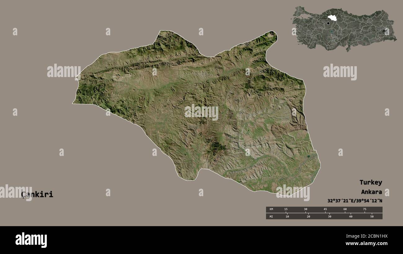 Shape of Çankiri, province of Turkey, with its capital isolated on ...