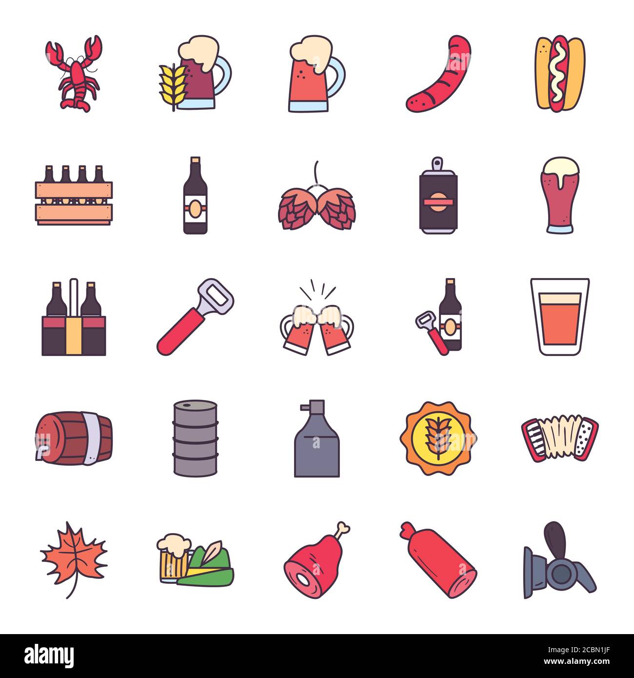 oktoberfest line and fill style symbols set design, Germany festival ...
