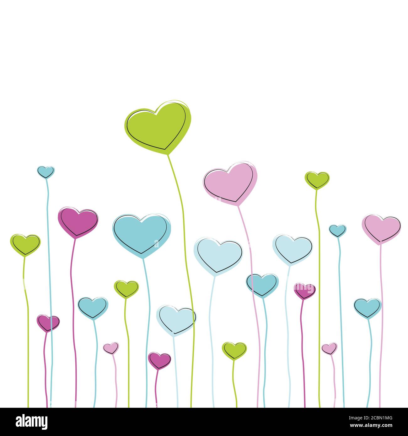 Illustration of colorful hearts rising from the ground Stock Photo - Alamy