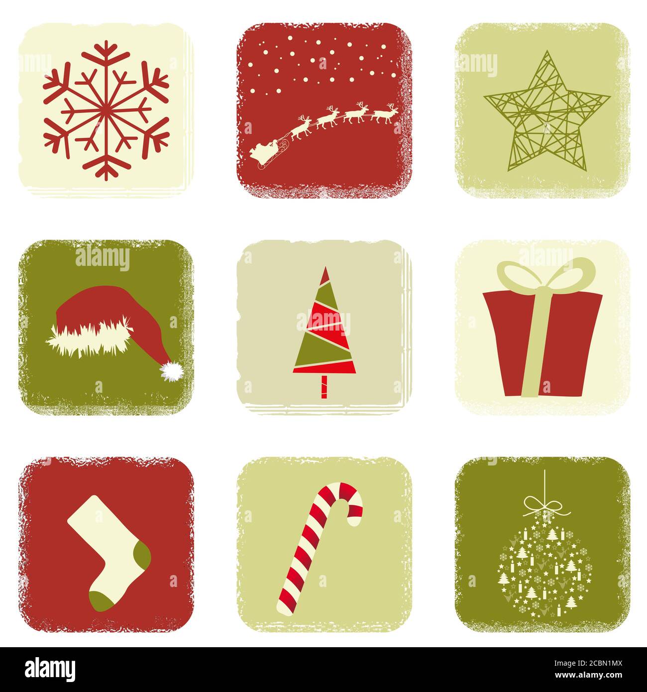 Illustration of different Christmas-related objects in small squares ...