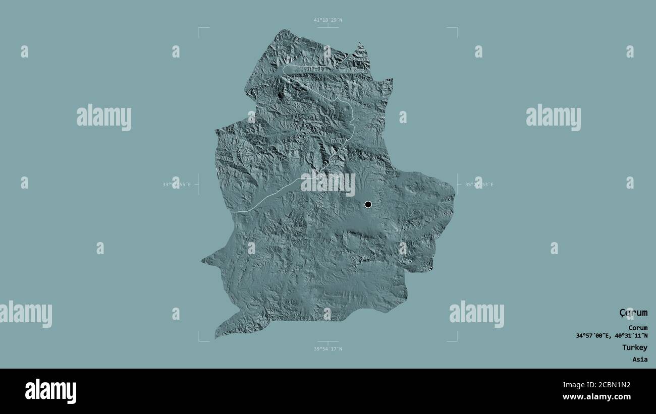 Area of Çorum, province of Turkey, isolated on a solid background in a ...