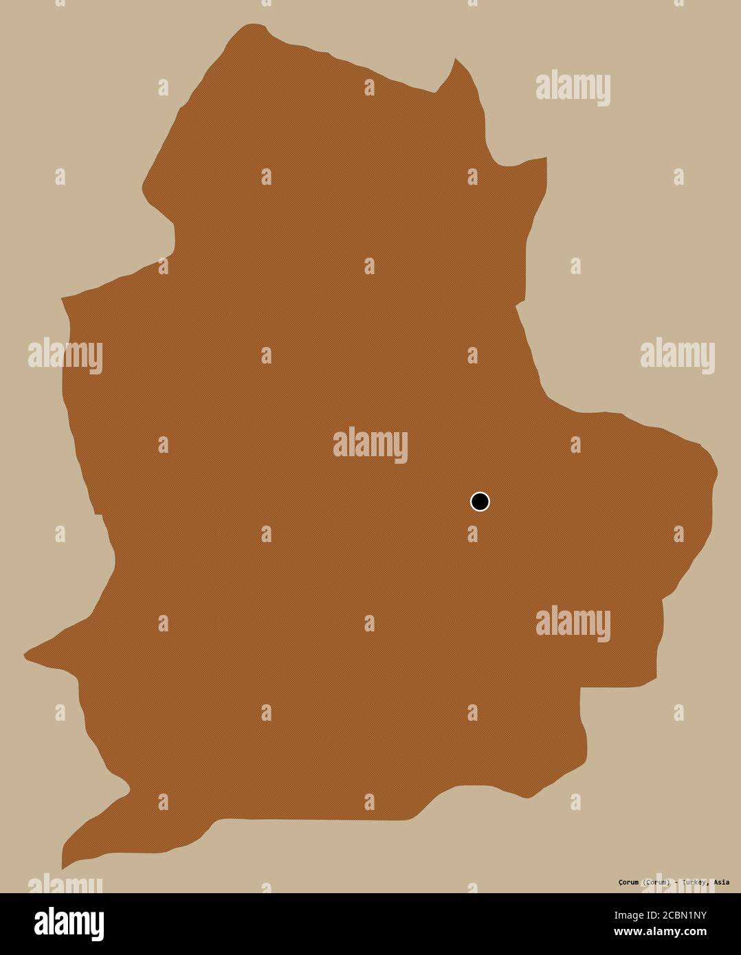 Shape of Çorum, province of Turkey, with its capital isolated on a ...