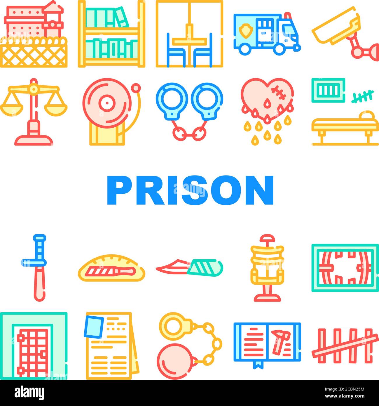 Prison Building And Accessory Icons Set Vector Stock Vector Image & Art ...