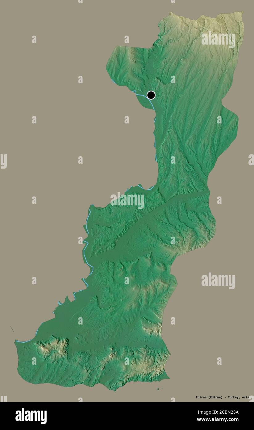 Shape of Edirne, province of Turkey, with its capital isolated on a ...