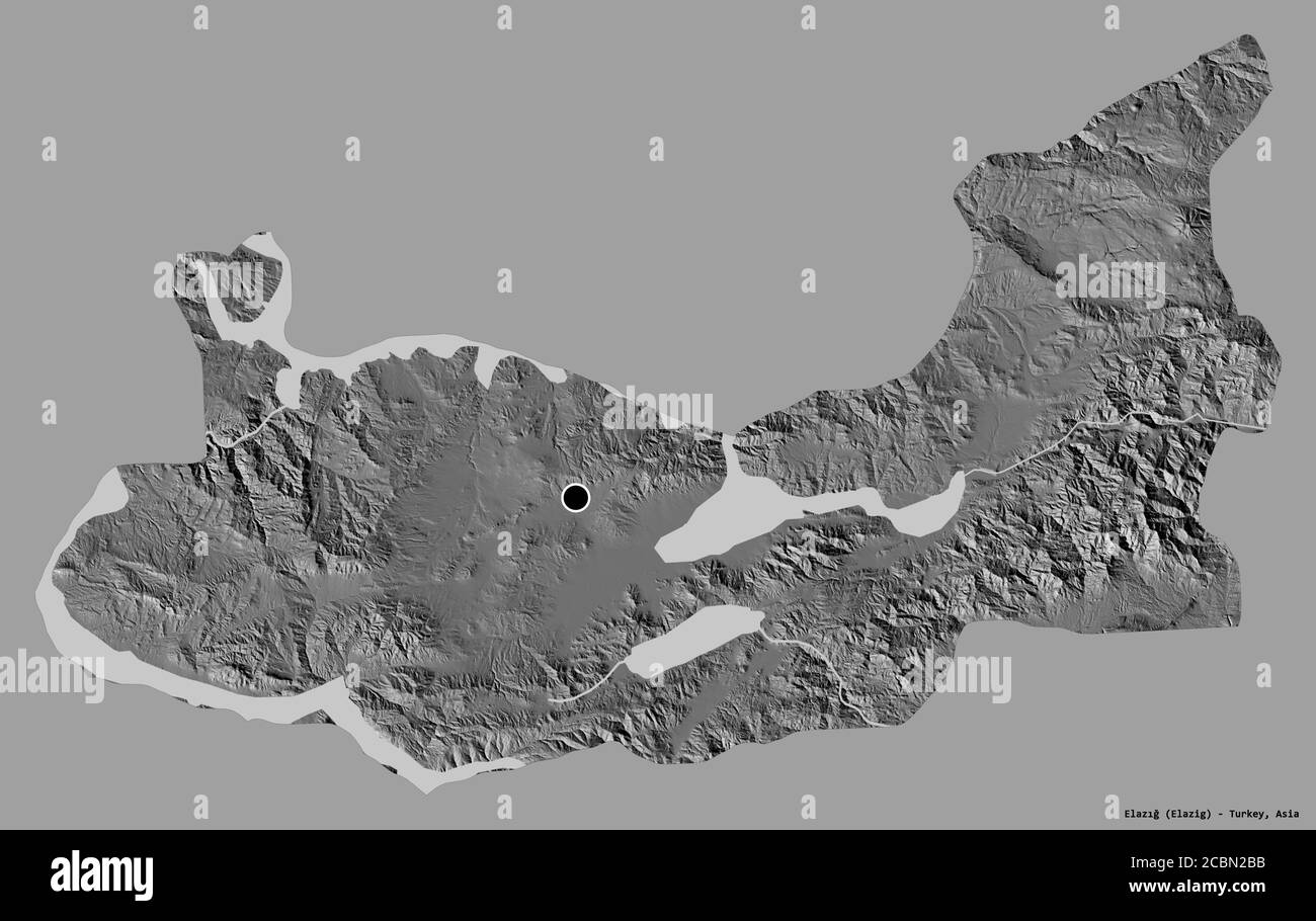 Shape of Elazığ, province of Turkey, with its capital isolated on a ...