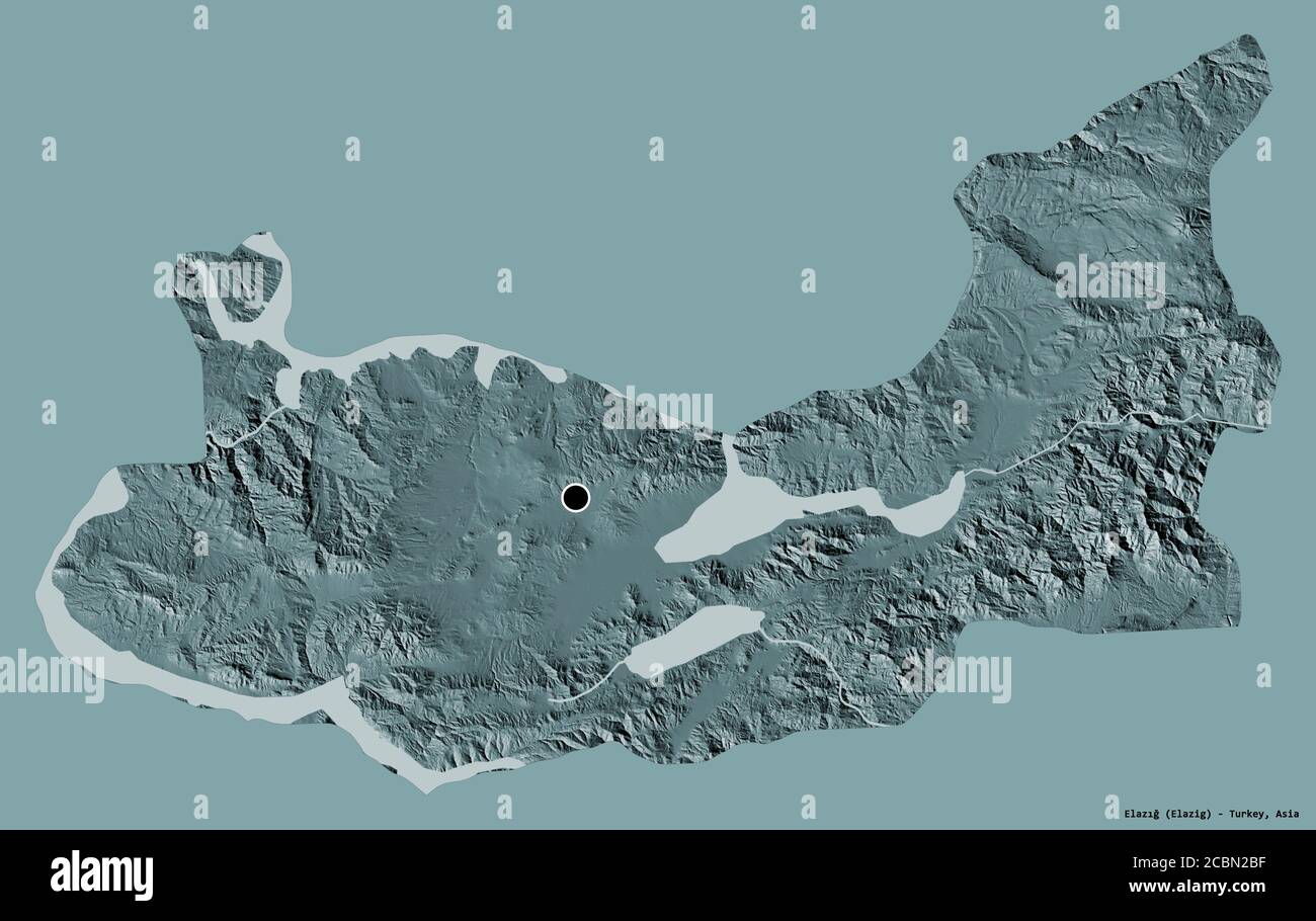 Shape of Elazığ, province of Turkey, with its capital isolated on a ...
