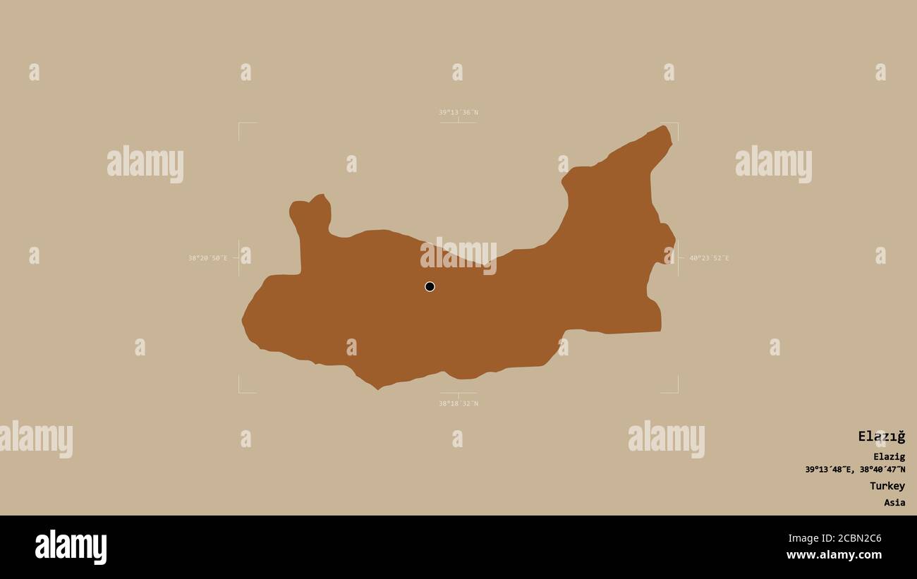 Area of Elazığ, province of Turkey, isolated on a solid background in a ...