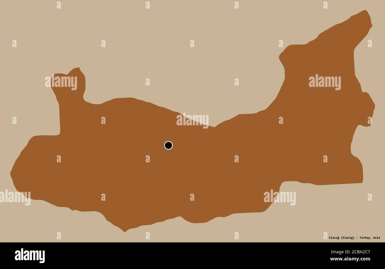 Shape of Elazığ, province of Turkey, with its capital isolated on a ...