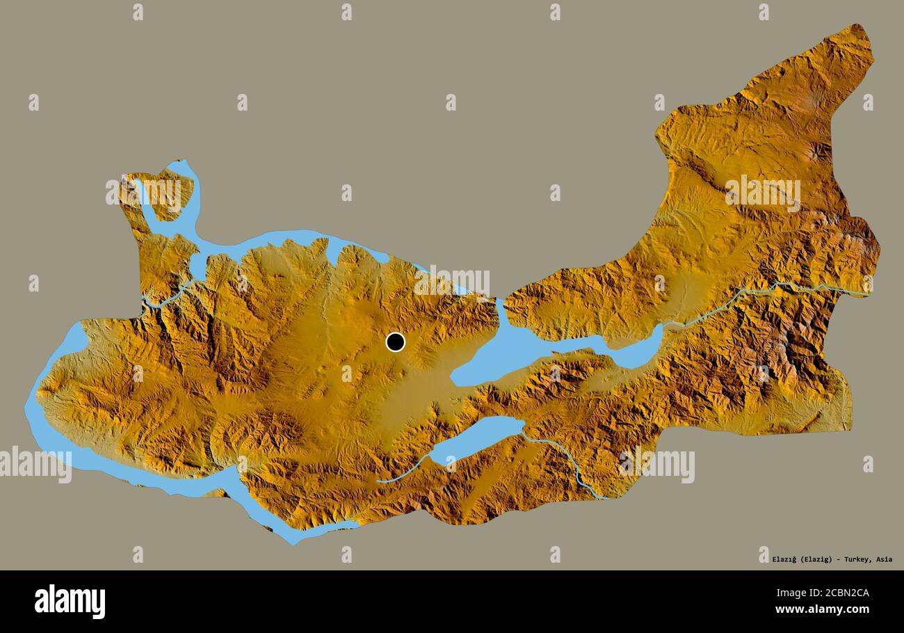 Shape of Elazığ, province of Turkey, with its capital isolated on a ...
