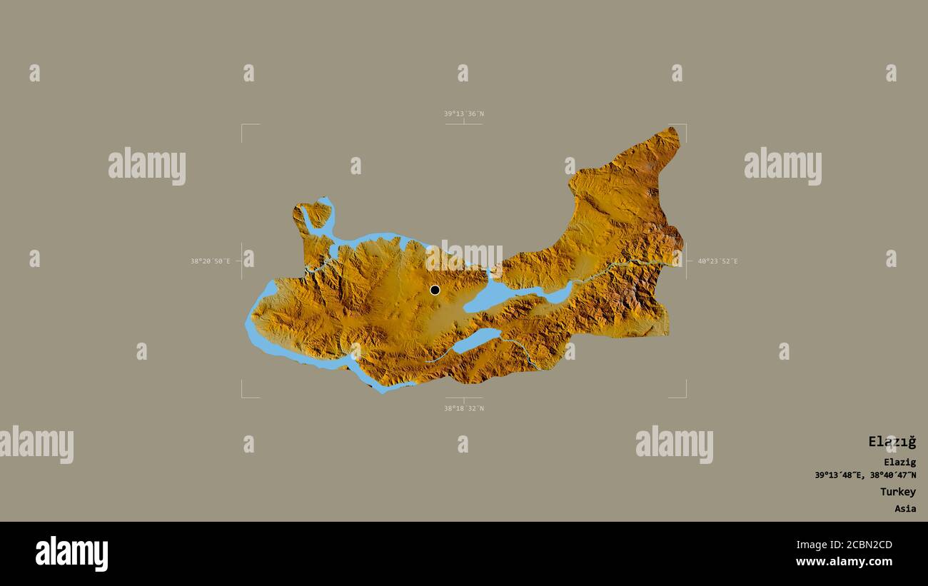 Area of Elazığ, province of Turkey, isolated on a solid background in a ...