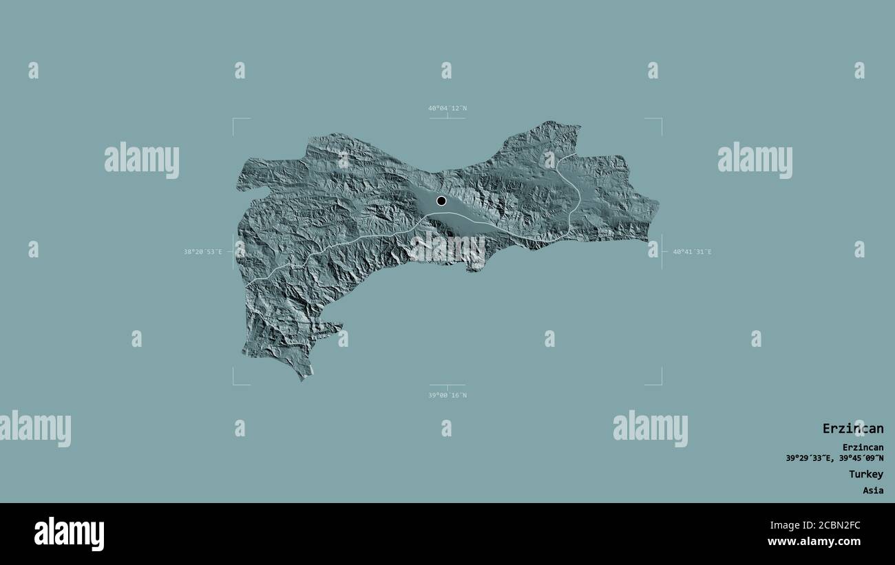 Area of Erzincan, province of Turkey, isolated on a solid background in ...