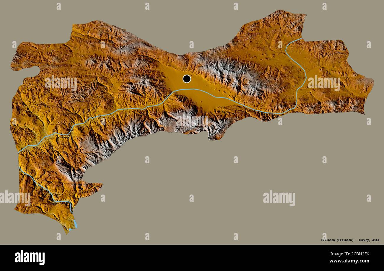 Shape of Erzincan, province of Turkey, with its capital isolated on a ...