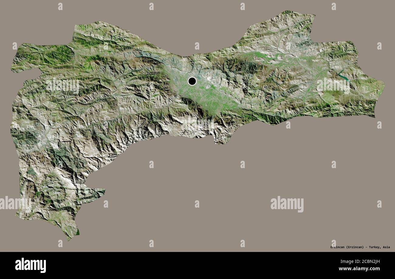 Shape of Erzincan, province of Turkey, with its capital isolated on a ...