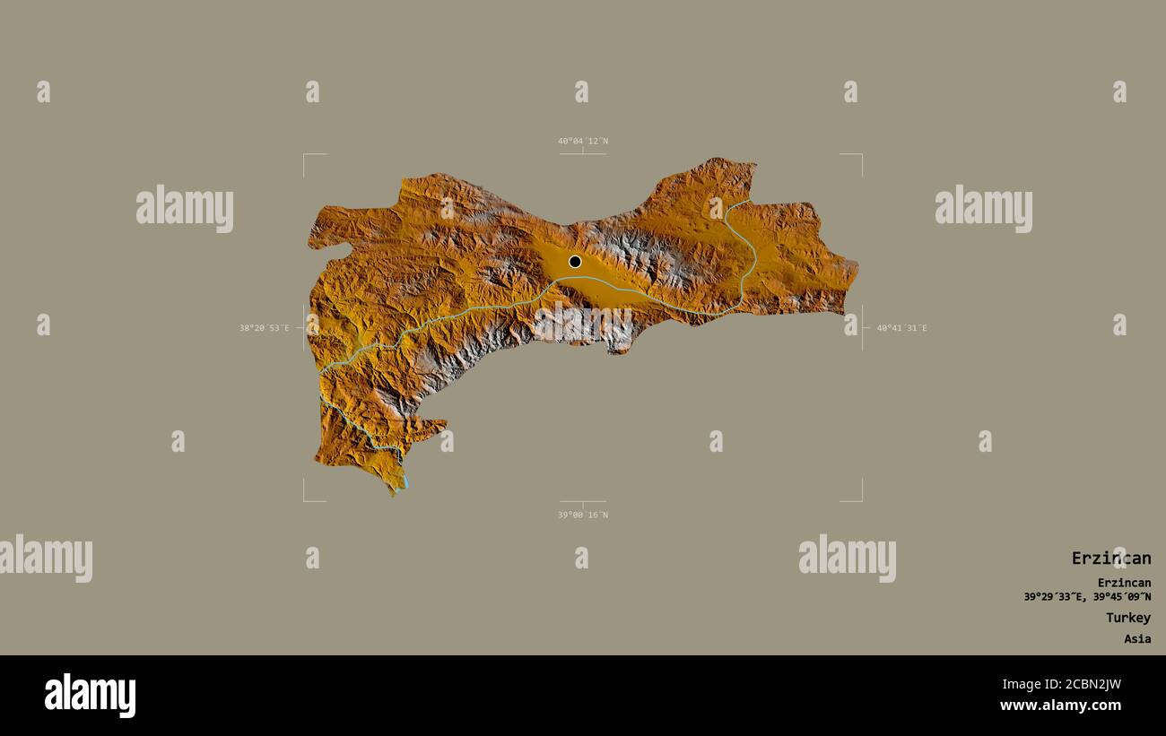 Area of Erzincan, province of Turkey, isolated on a solid background in ...