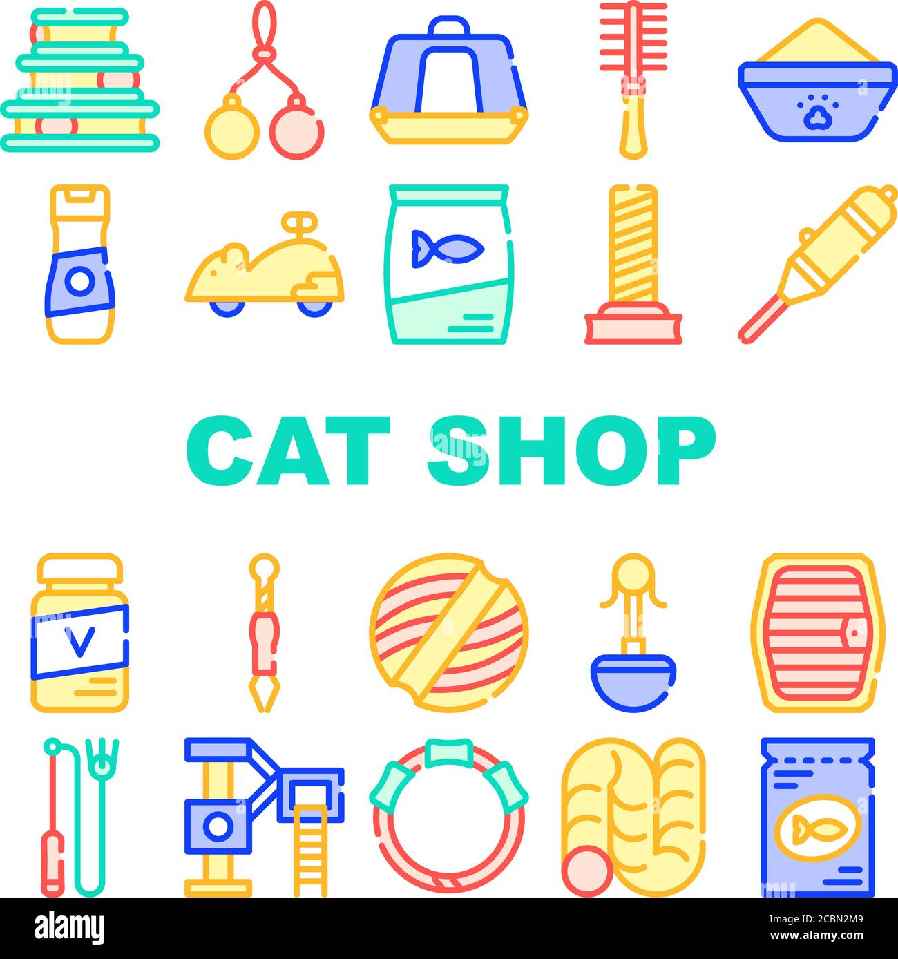 Cat Market Accessory Collection Icons Set Vector Stock Vector Image ...