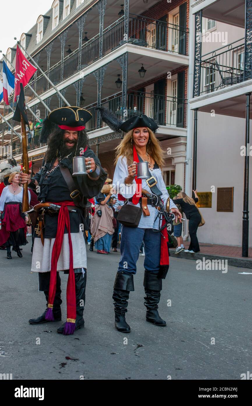 A pirate parade in the evening through Bourbon Street in the historic ...