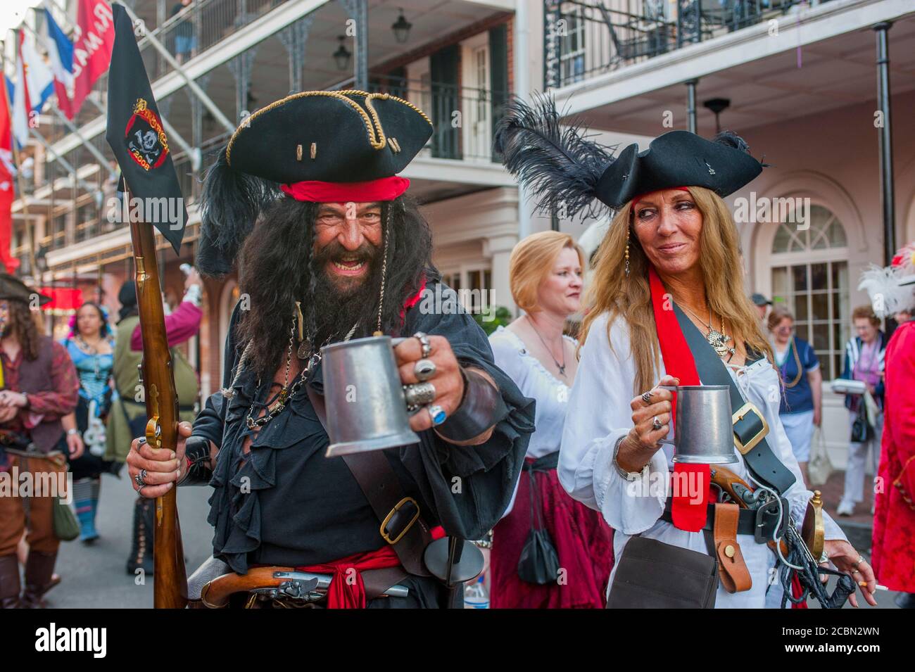 A pirate parade in the evening through Bourbon Street in the historic ...