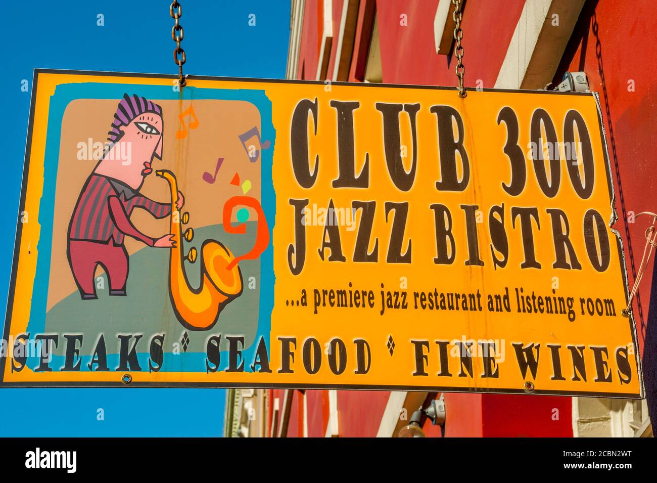 A colorful sign of a jazz club in the historic French Quarter of New ...