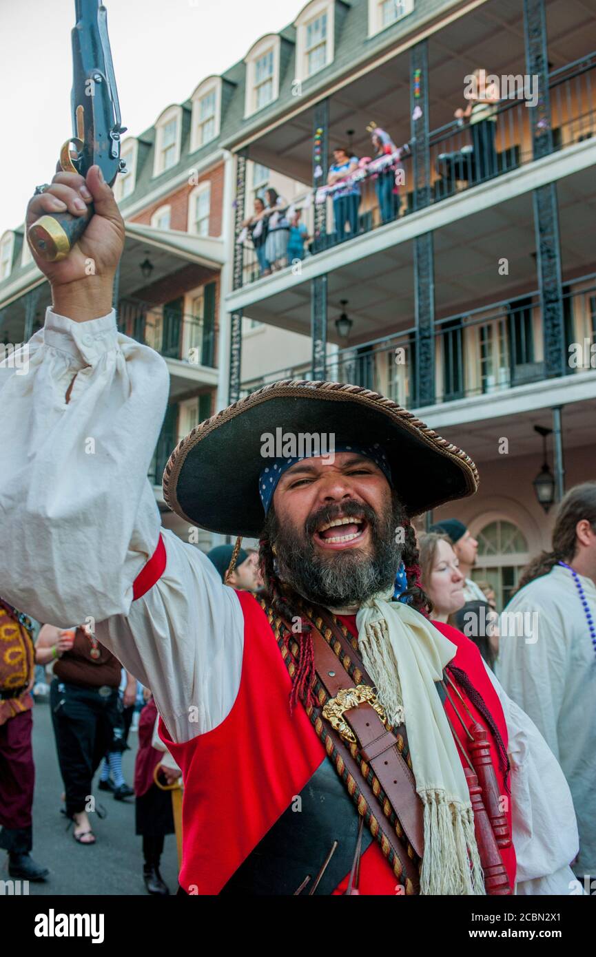 A pirate parade in the evening through Bourbon Street in the historic ...