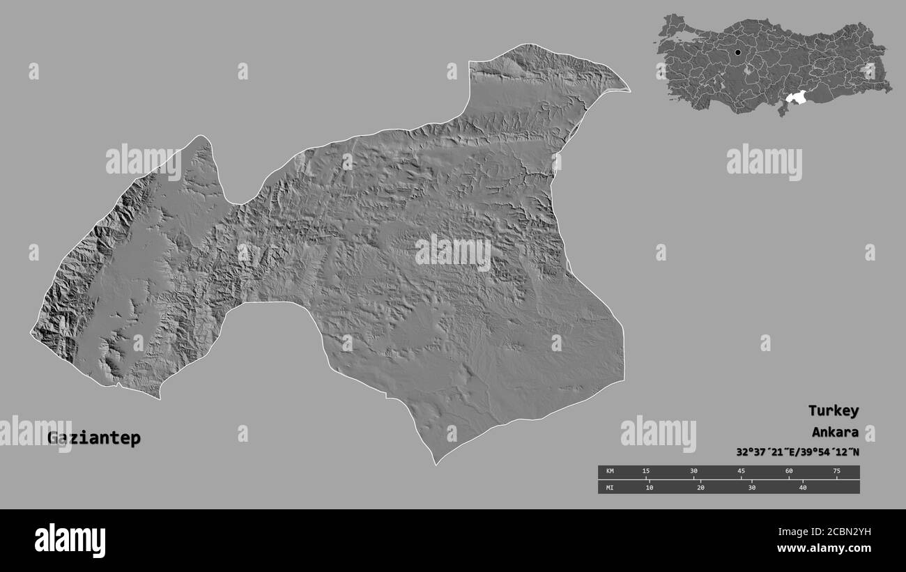 Shape of Gaziantep, province of Turkey, with its capital isolated on ...