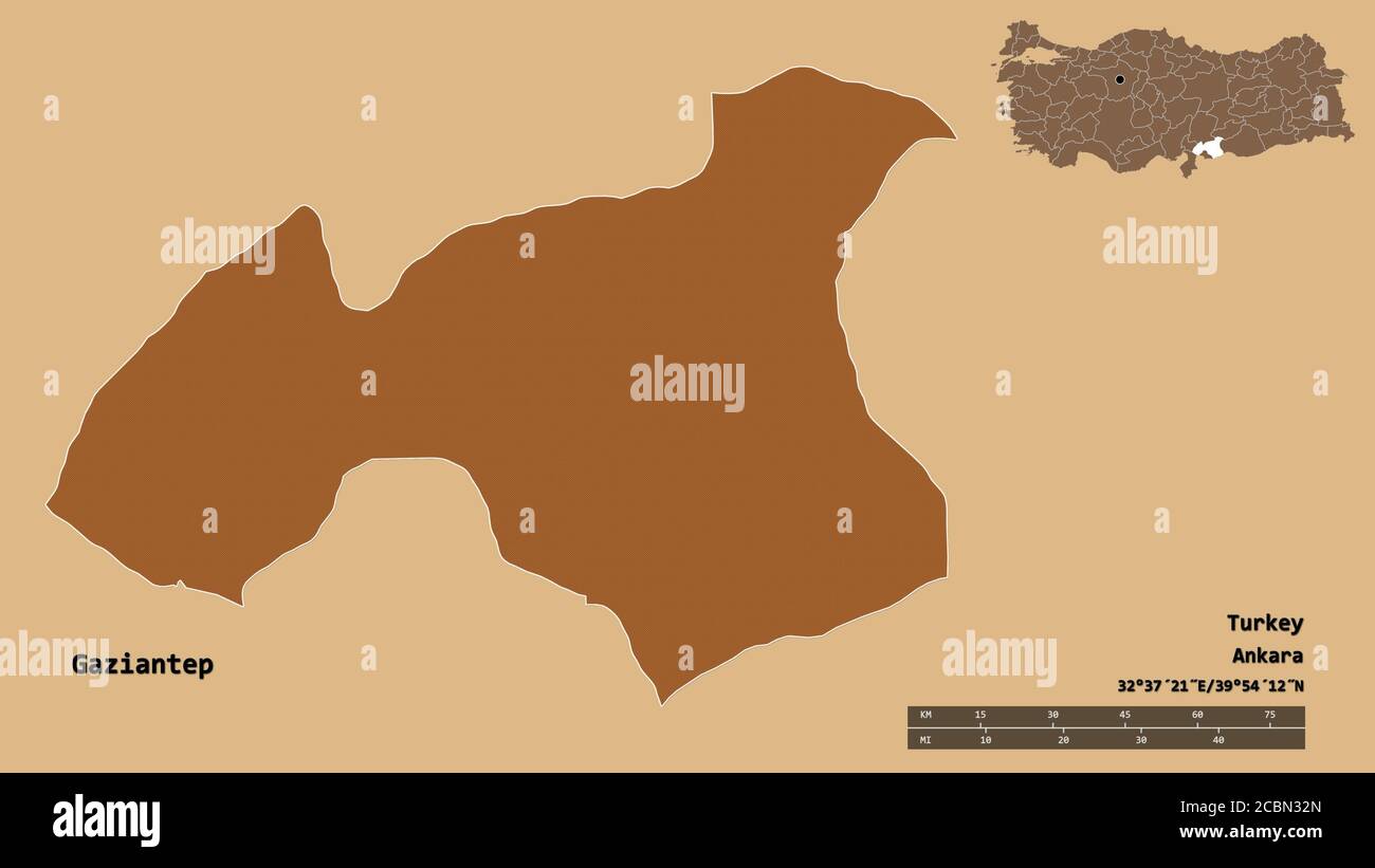 Shape of Gaziantep, province of Turkey, with its capital isolated on ...