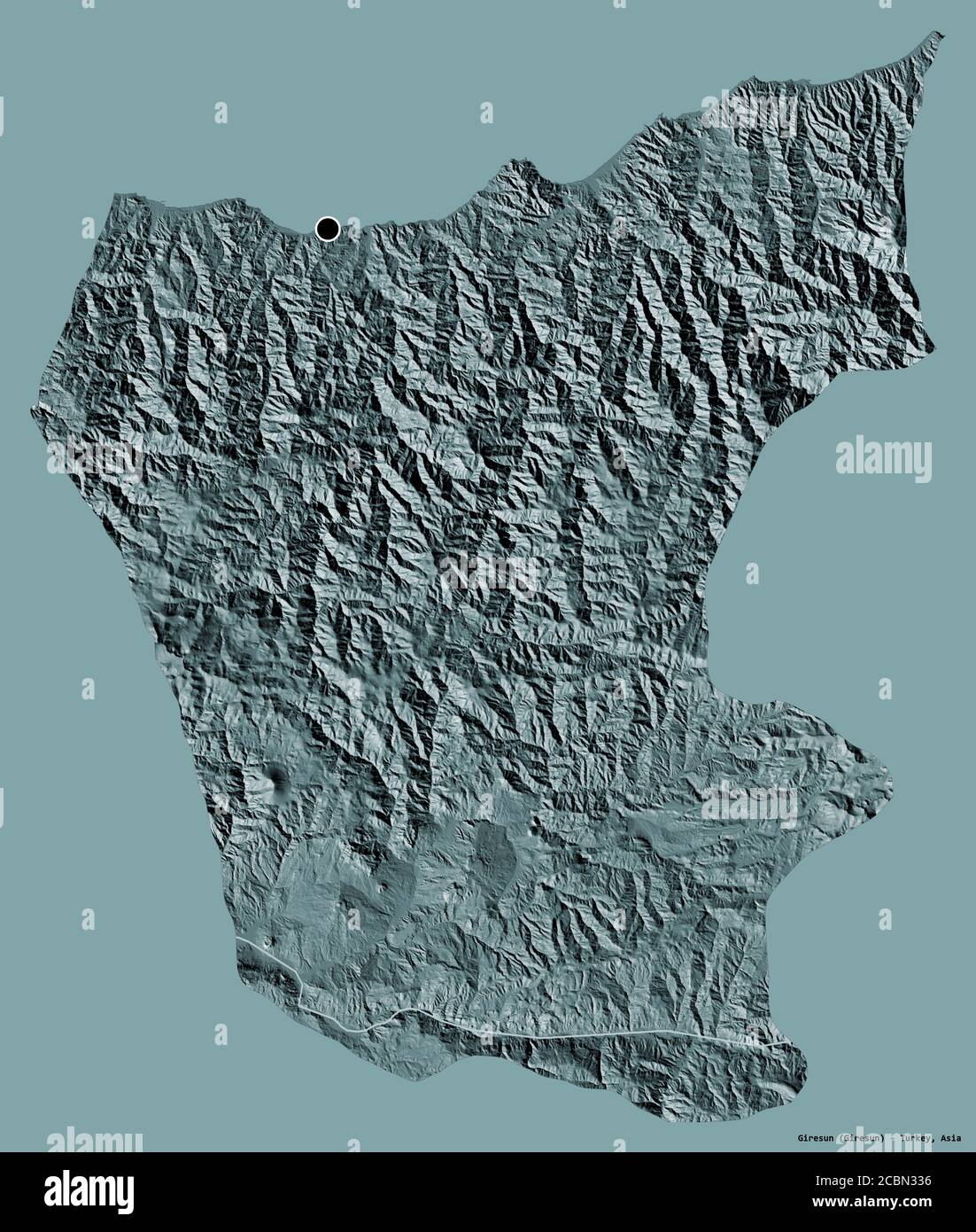 Shape of Giresun, province of Turkey, with its capital isolated on a ...