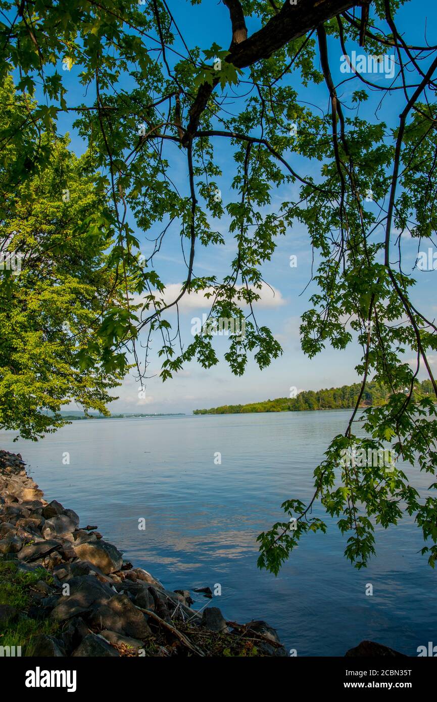 View of the Ottawa River at Montebello in the Laurentians in Quebec ...