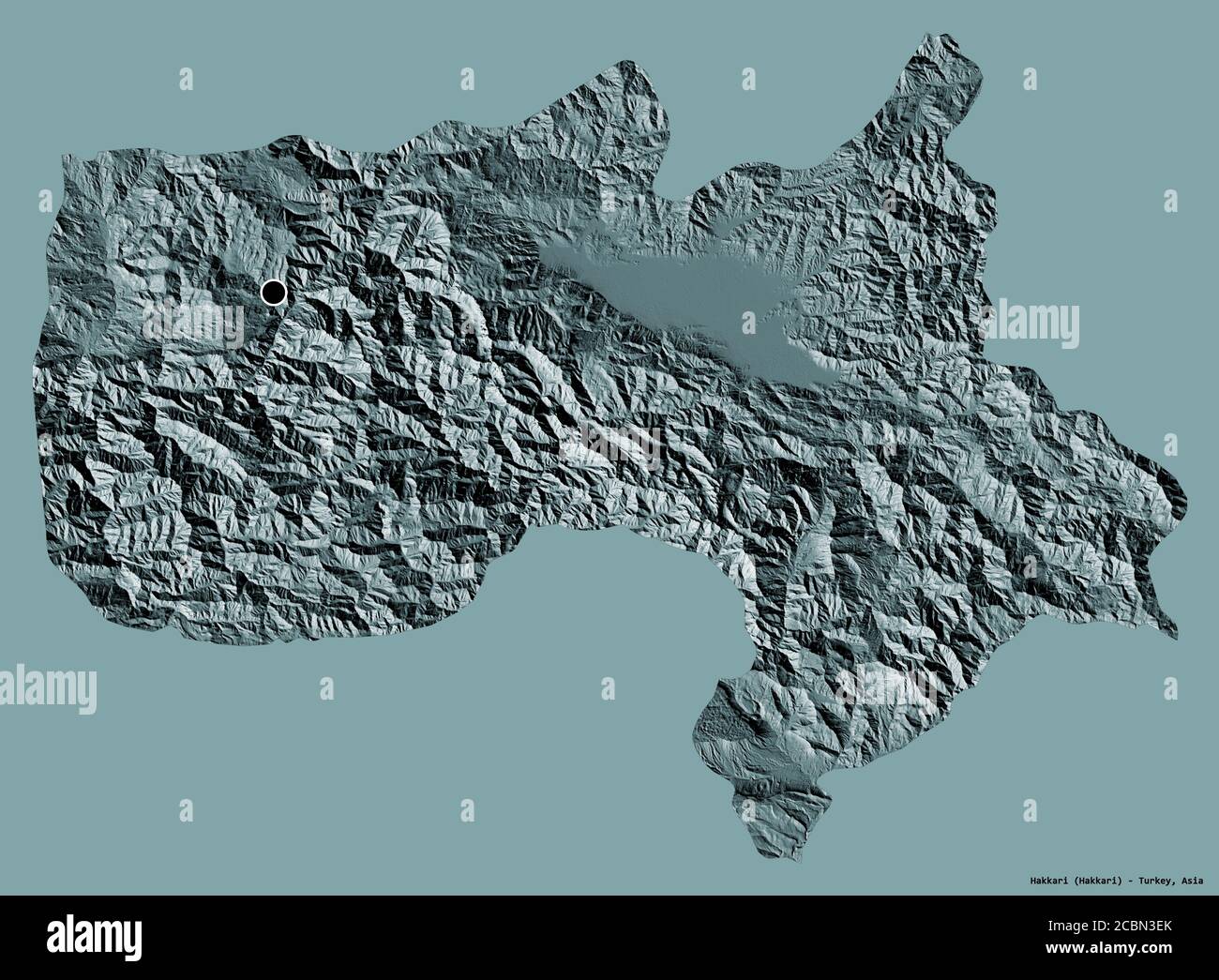 Shape of Hakkari, province of Turkey, with its capital isolated on a ...