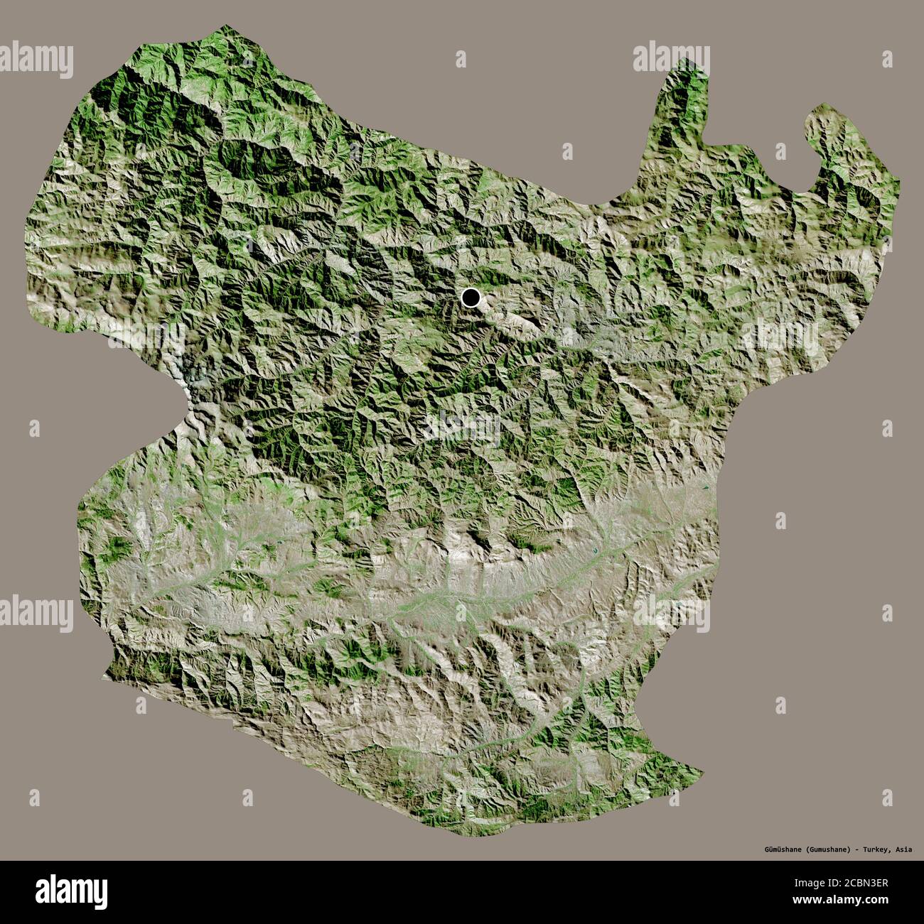 Shape of Gümüshane, province of Turkey, with its capital isolated on a ...