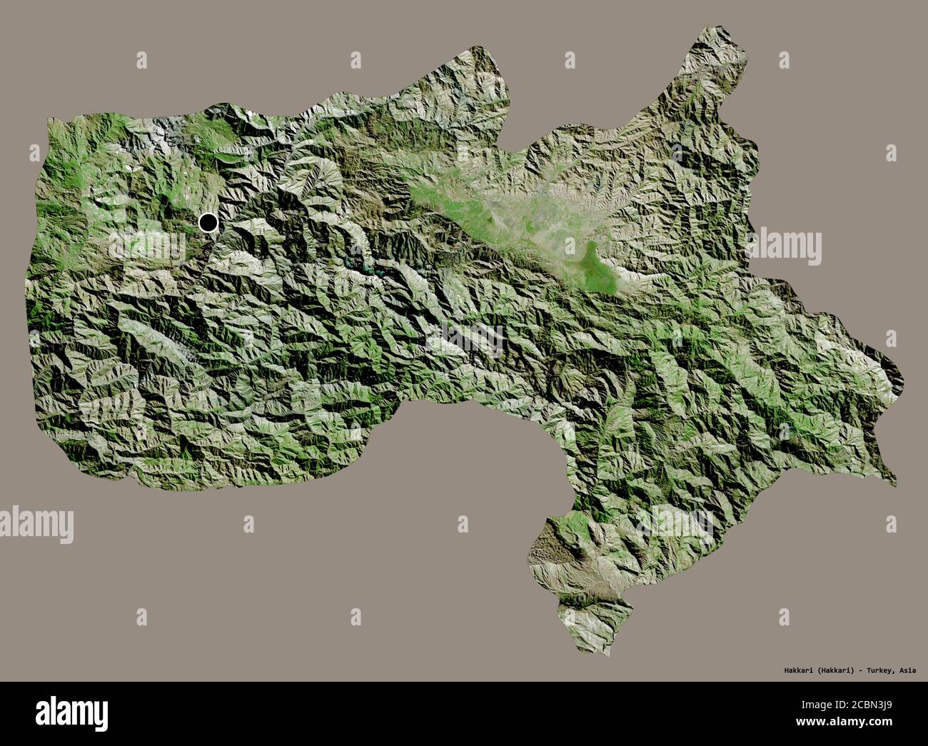 Shape of Hakkari, province of Turkey, with its capital isolated on a ...