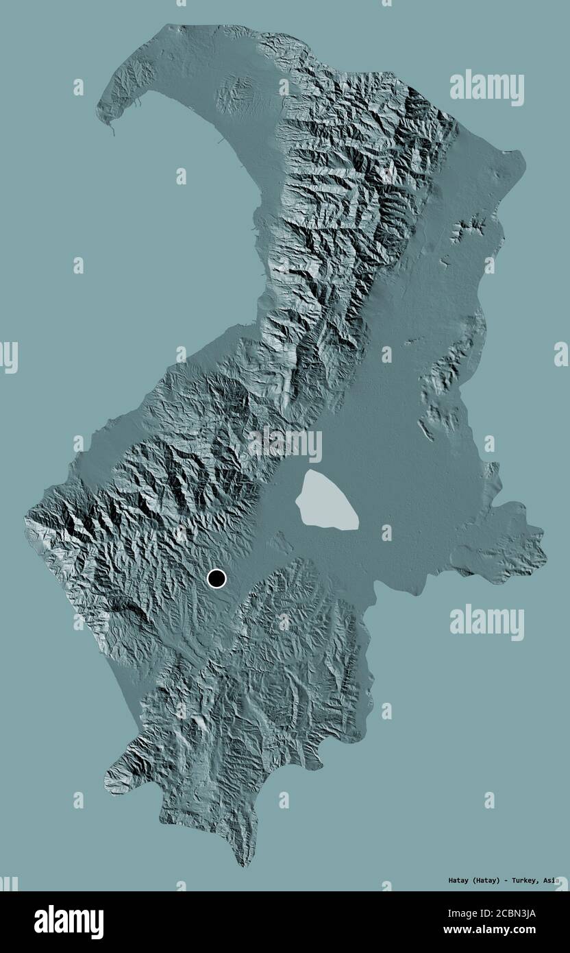 Shape of Hatay, province of Turkey, with its capital isolated on a ...