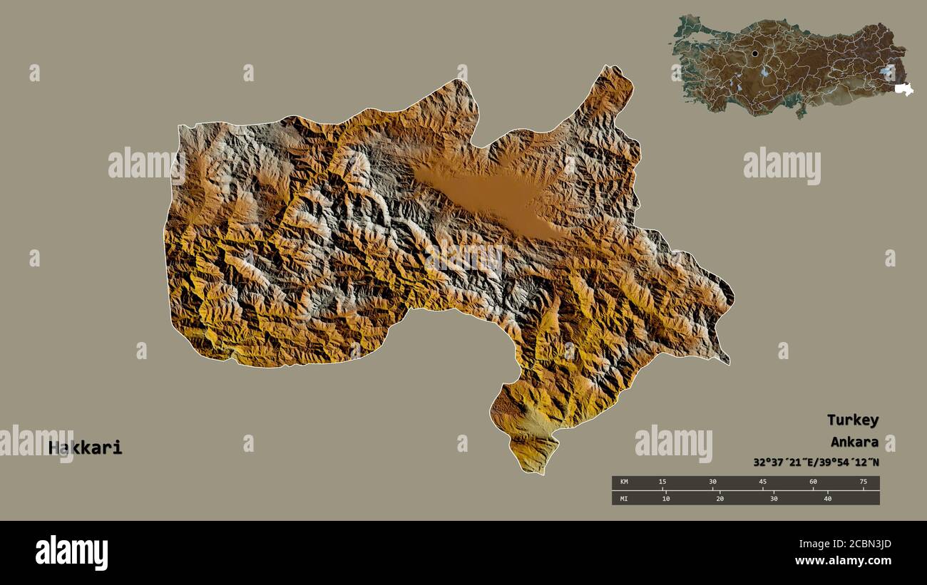 Shape of Hakkari, province of Turkey, with its capital isolated on ...