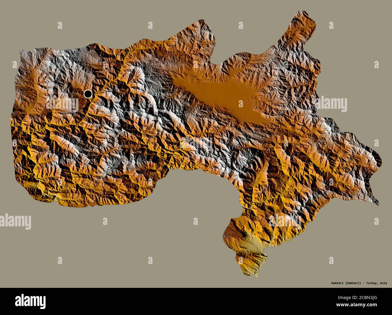 Shape of Hakkari, province of Turkey, with its capital isolated on a ...