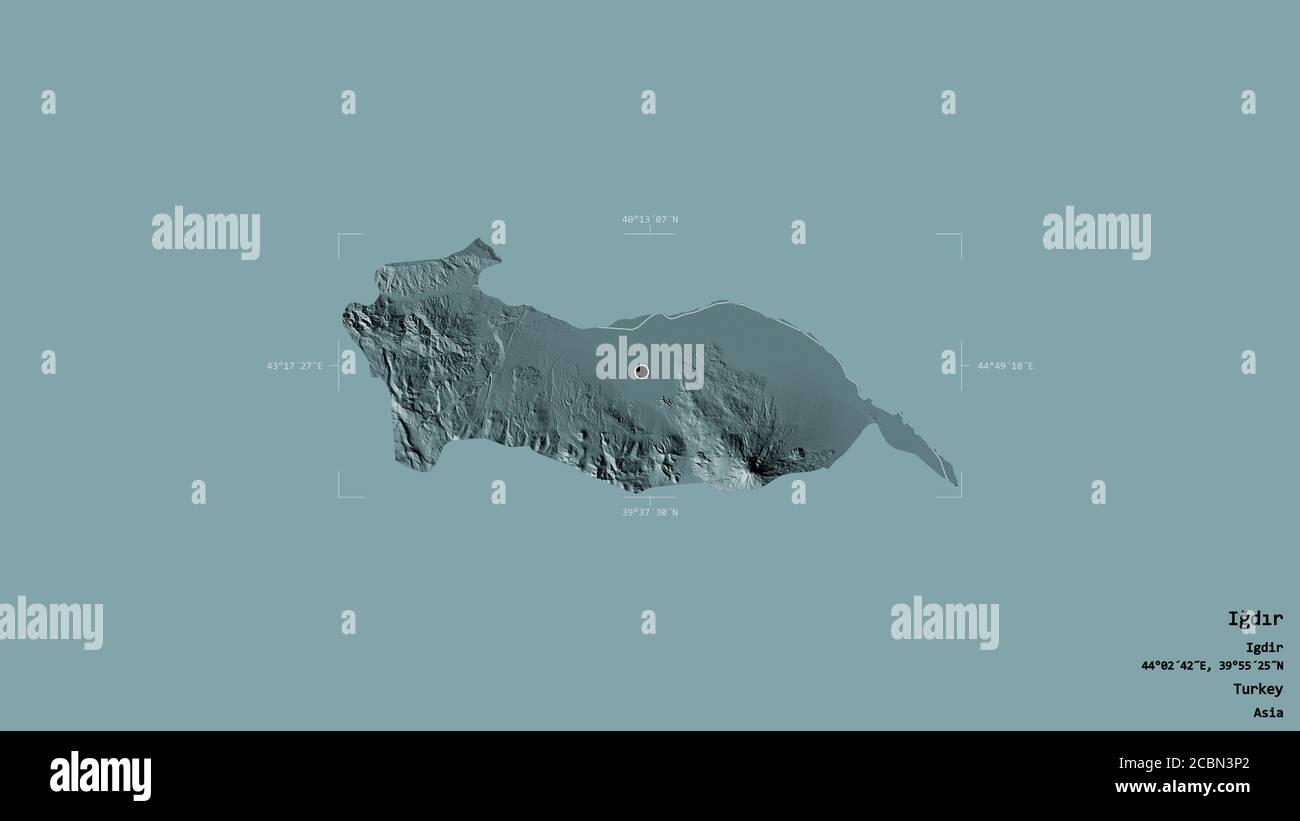 Area of Iğdır, province of Turkey, isolated on a solid background in a ...