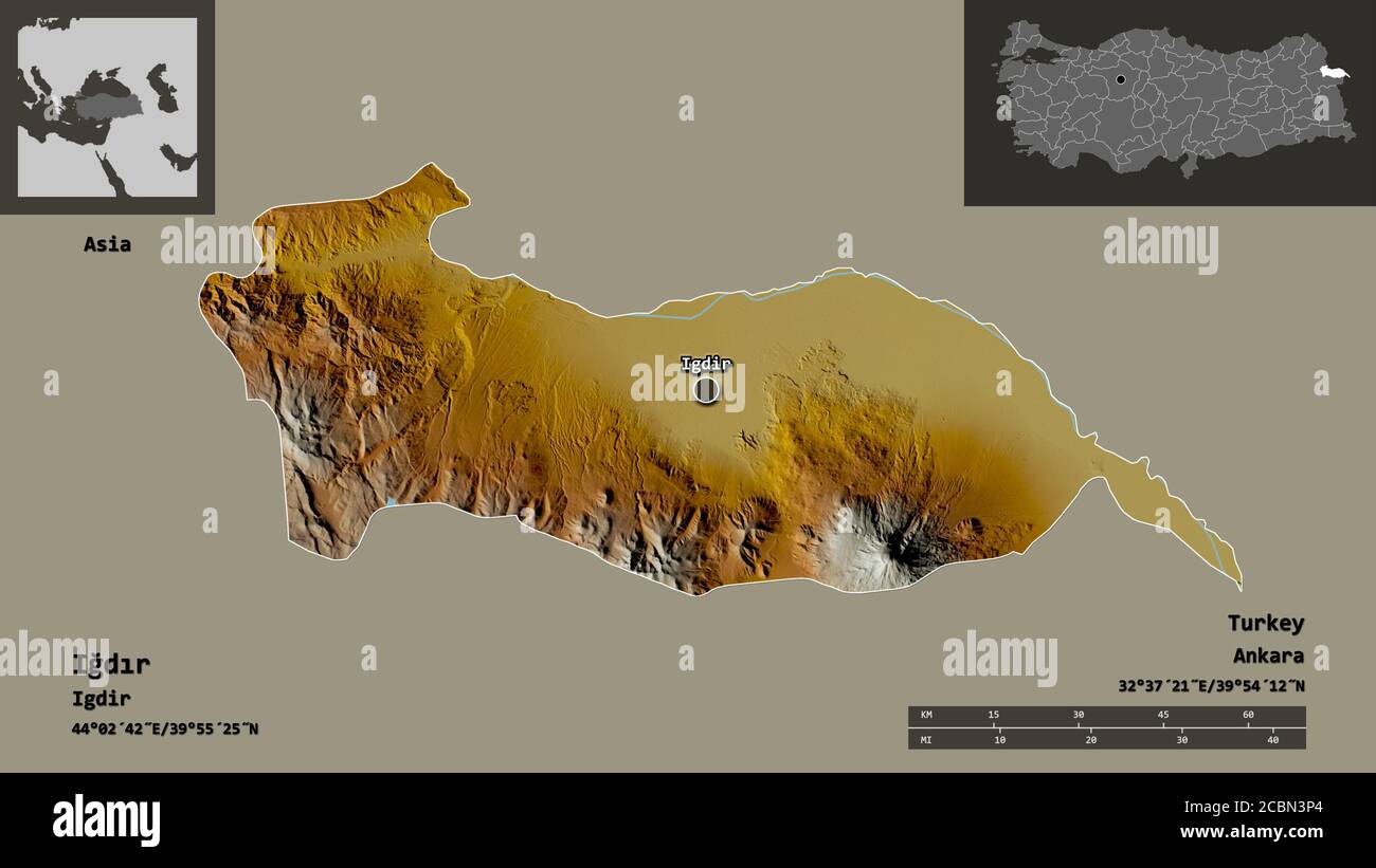 Shape of Iğdır, province of Turkey, and its capital. Distance scale ...
