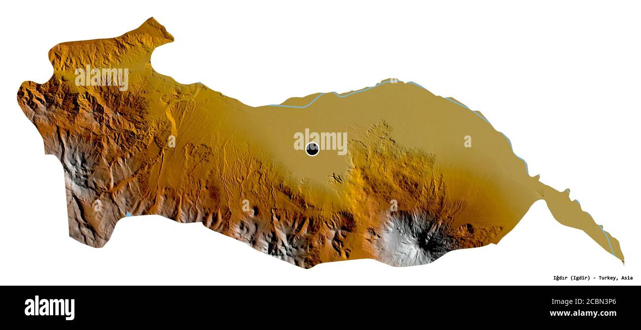 Shape of Iğdır, province of Turkey, with its capital isolated on white ...