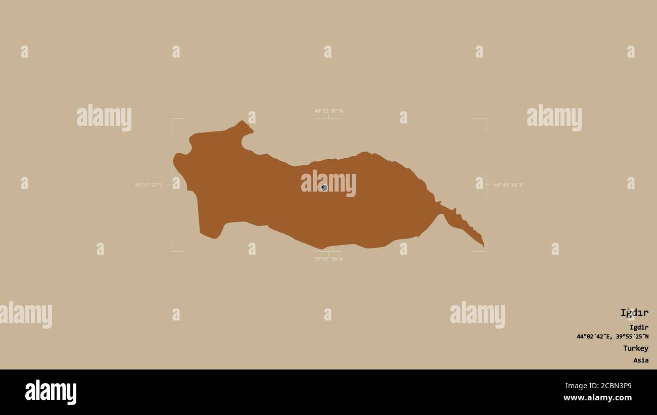 Area of Iğdır, province of Turkey, isolated on a solid background in a ...